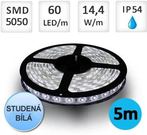 LED21 LED pásek 5m 14,4W/m 60ks/m 5050 STUDENÁ voděodolný