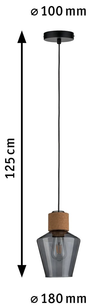 Paulmann 79740 Edla, závěsné svítidlo z korku a kouřového skla, 1x20W E27, prům. 18cm