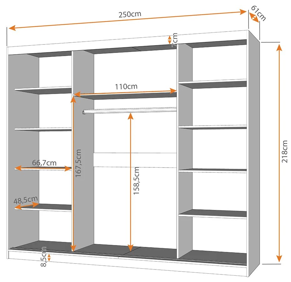 Šatní skříň ALBA II 250 cm bílá