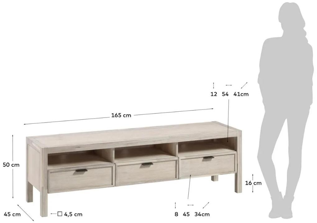 Akátový TV stolek Kave Home Alen 165 x 45 cm s bílou patinou