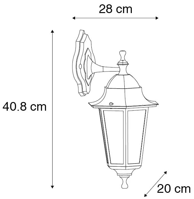 Klasická venkovní nástěnná lampa černá IP44 - New Orleans down