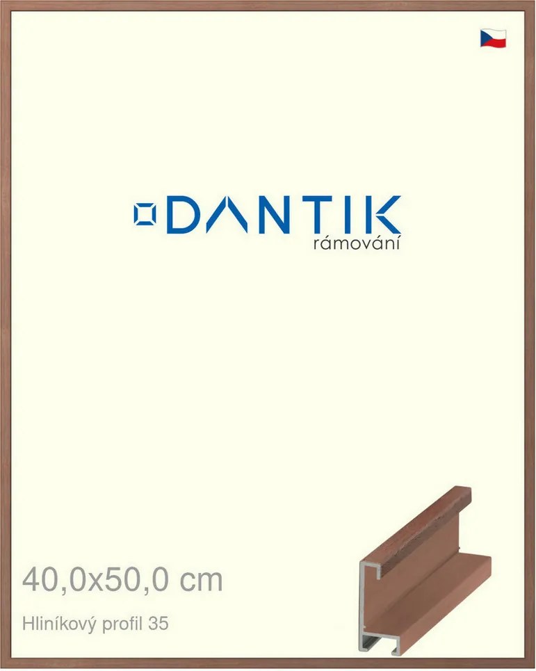 DANTIK rámeček 40x50 | ALU profil 6035 Dýha ořech (Plexi Čiré)