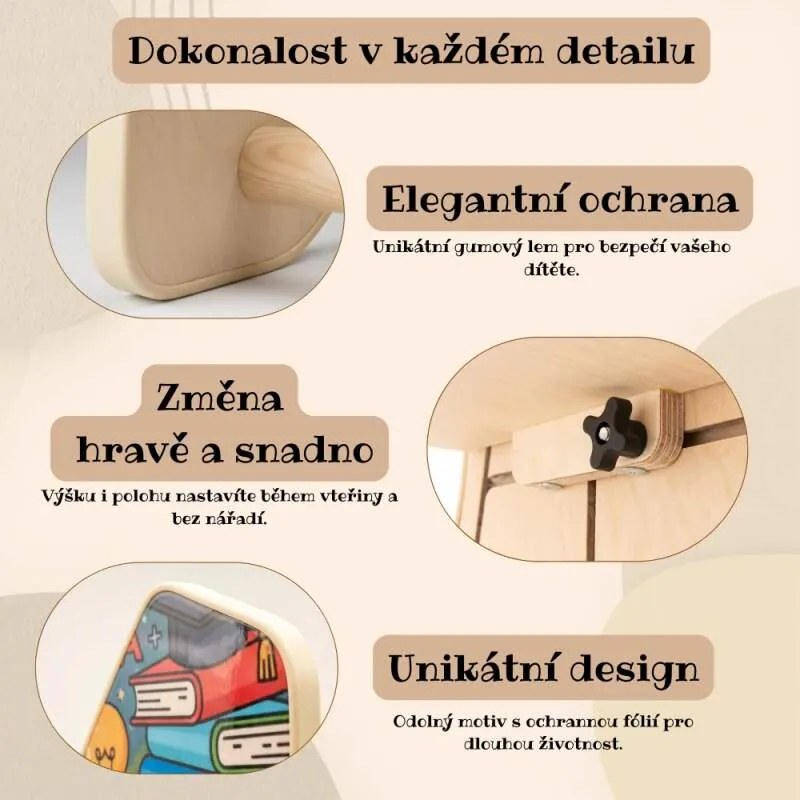 Multifunkční rostoucí židle 6v1 – učící věž, houpačka, stoleček s židličkou - Věda