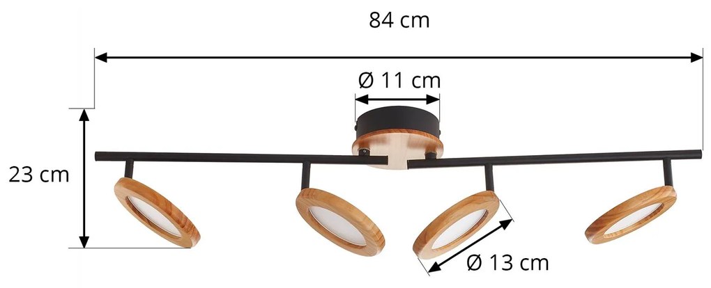 Lindby Manel LED bodovka dřevo 4 zdroje