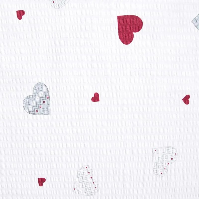 SCANquilt povlečení KREP srdce patch bílošedočervená 140 x 220/70 x 90 cm