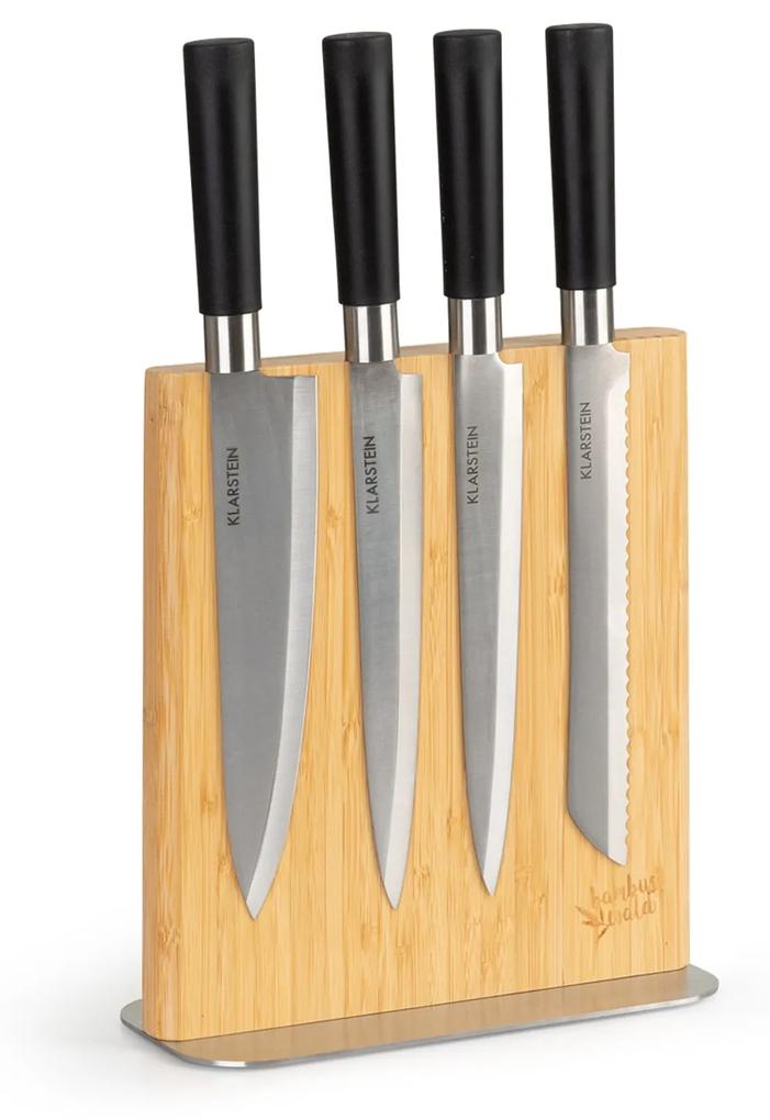 Stojan na nože, rovný, magnetický, na 8-12 nožů, bambus, nerezová ocel