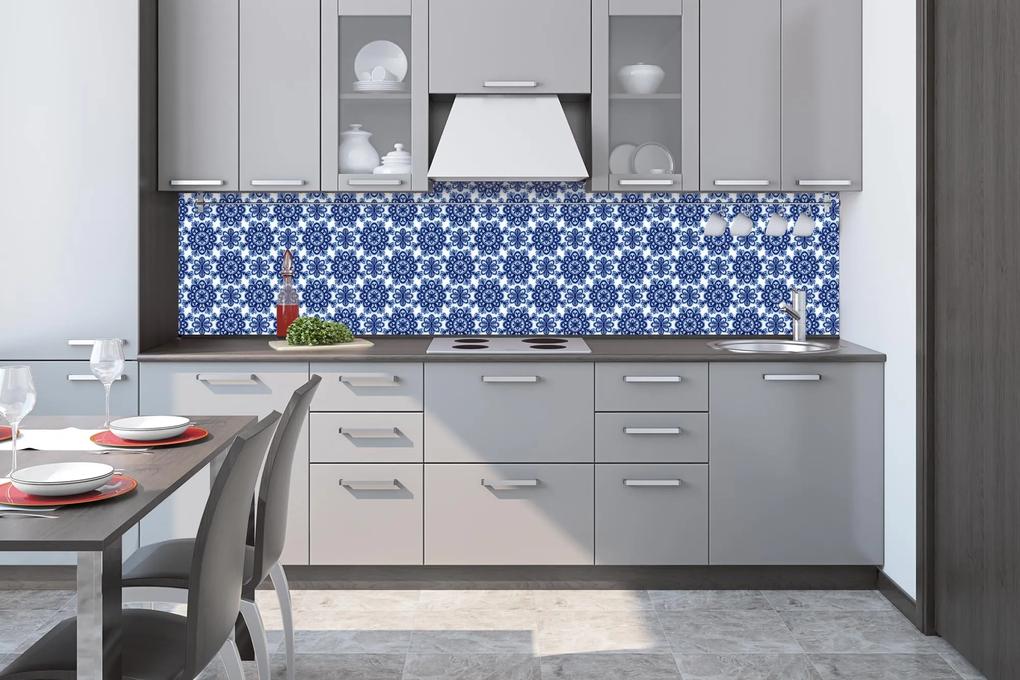 DIMEX | Fototapeta do kuchyně Modrotisk KI-260-241 | 260 x 60 cm | modrá, bílá