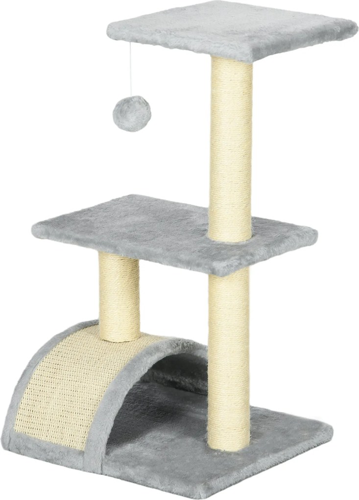 PawHut Škrabadlo 72 cm Kočičí věž s plyšovými polštářky, sisalové sloupky, plošina, škrabadlo Světle šedá barva