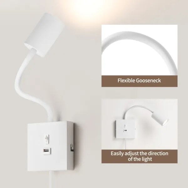 Immax 08296L - Nástěnná lampa s USB PUNTO 1xGU10/9W/230V bílá