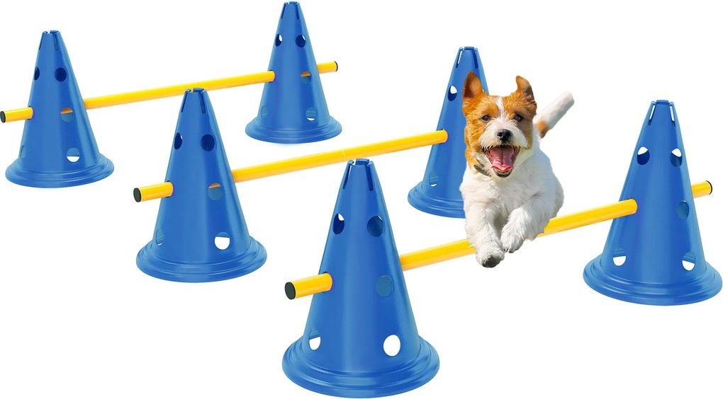 PawHut 3dílný agility set pro psy — 3 nastavitelné překážky, 6 kuželek | Aosom