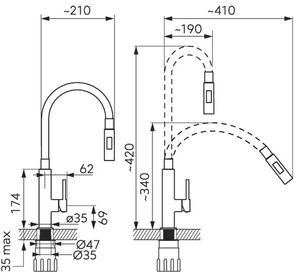 Novaservis Ferro Dřezová baterie s flexibilním ramenem, mátová/chrom 70730,0M