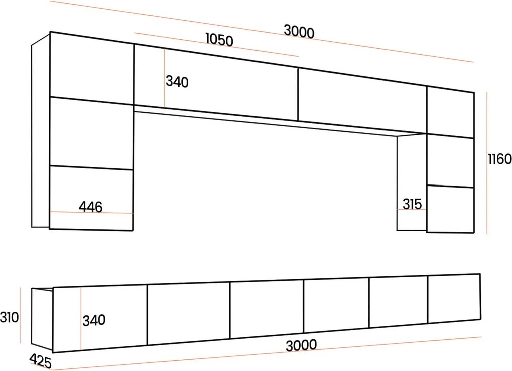 GAB Obývací stěna LORONA 1, Bílá 300 cm