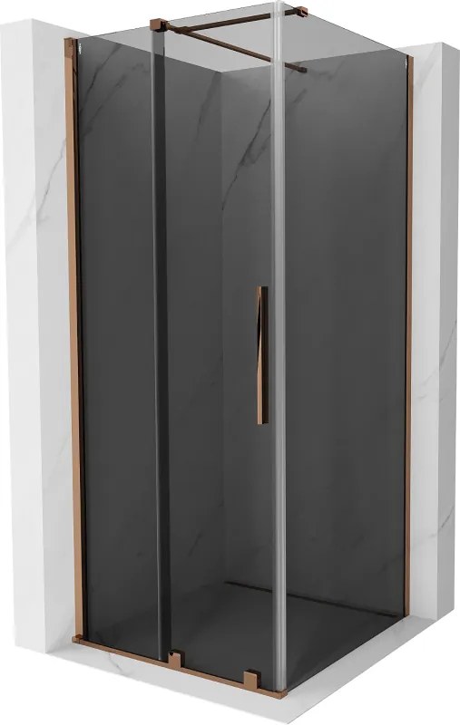 Mexen Velar, sprchový kout s posuvnými dveřmi 90 x 90 cm, 8mm šedé sklo, růžové zlato, 871-090-090-41-60