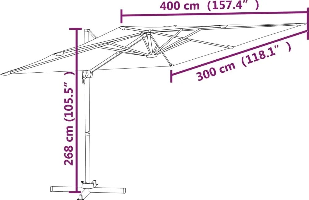 vidaXL Konzolový slunečník s hliníkovou tyčí antracitový 400 x 300 cm [319916]