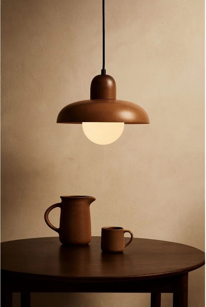 Hnědé závěsné svítidlo s dřevěným stínidlem ø 25 cm Elsa – Opviq lights