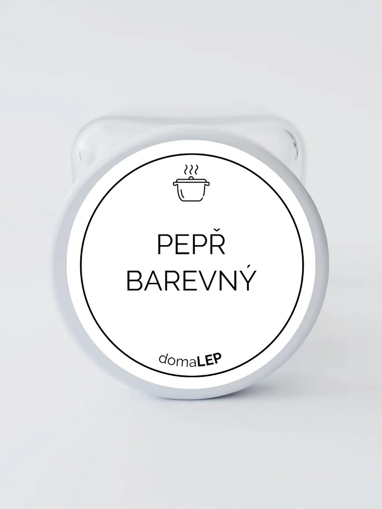 Samolepka na kořenky PEPŘ BAREVNÝ bílá 5 cm základní písmo