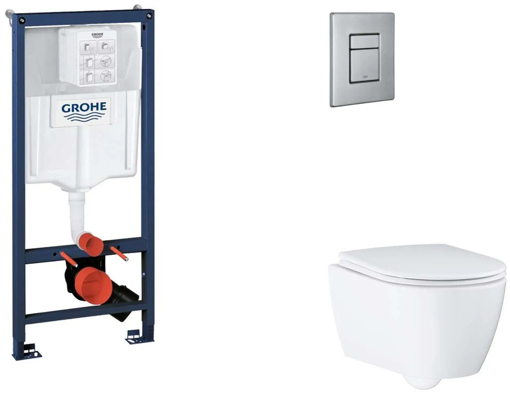 Grohe Rapid SL - Set předstěnové instalace, klozetu, sedátka SoftClose a tlačítka Skate Cosmopolitan, kartáčovaná nerezová ocel SANI11BB2124