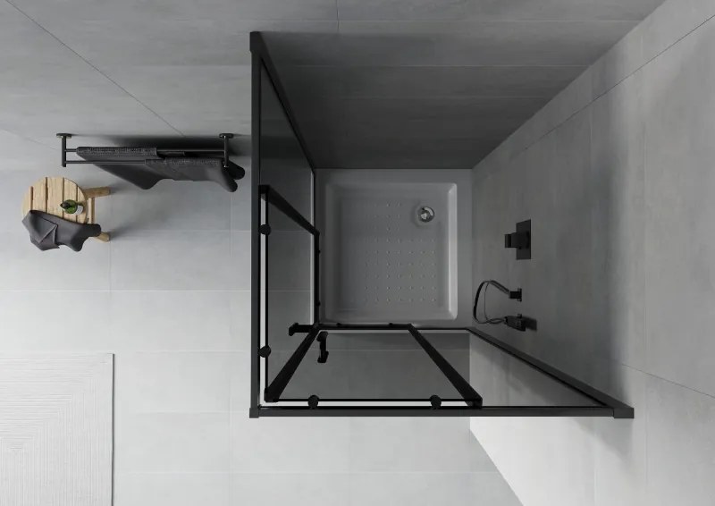 Mexen Rio, čtvercový sprchový kout s posuvnými dveřmi 70 (dveře) x 70 (dveře) x 190 cm, 5mm šedé sklo, černý profil + bílá sprchová vanička RIO, 860-070-070-70-40-4510