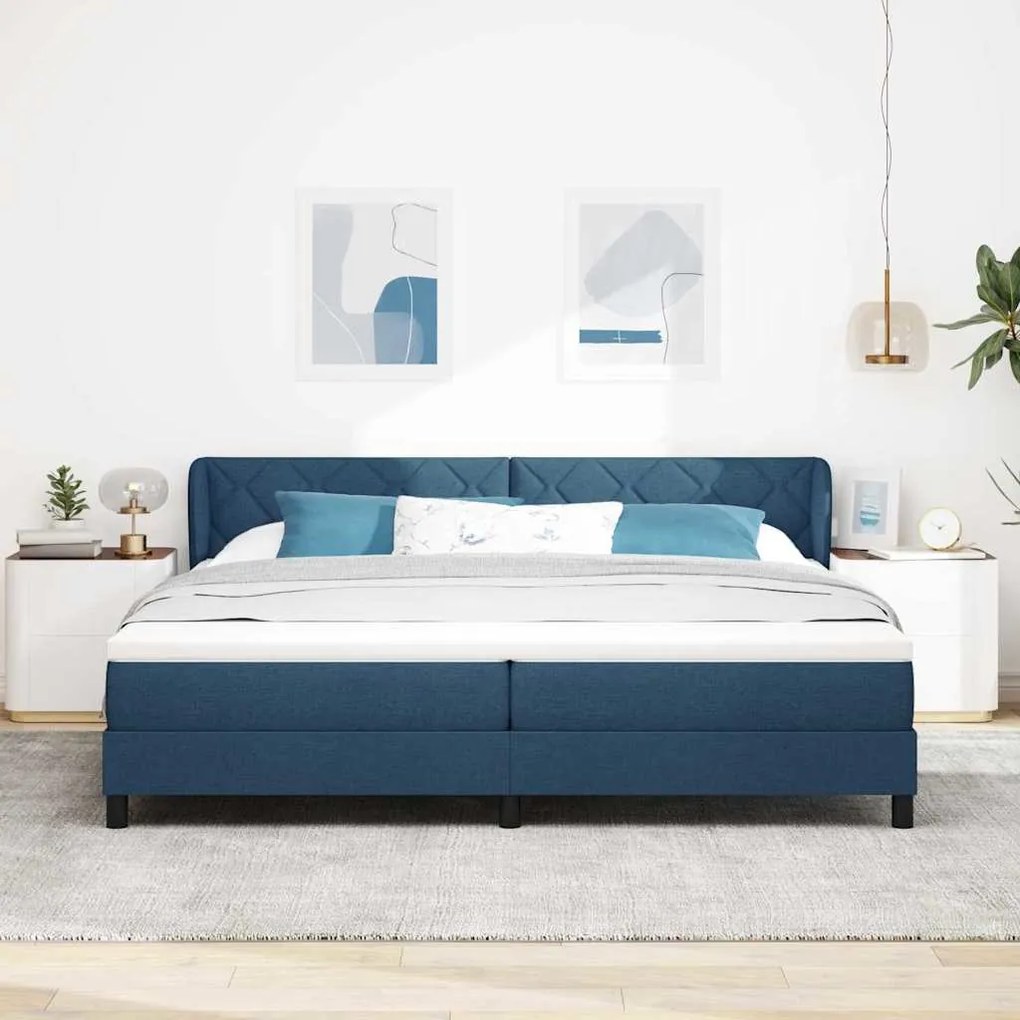 Postel s boxspringem s čelo Modrá 200 x 200 cm textil 3340114