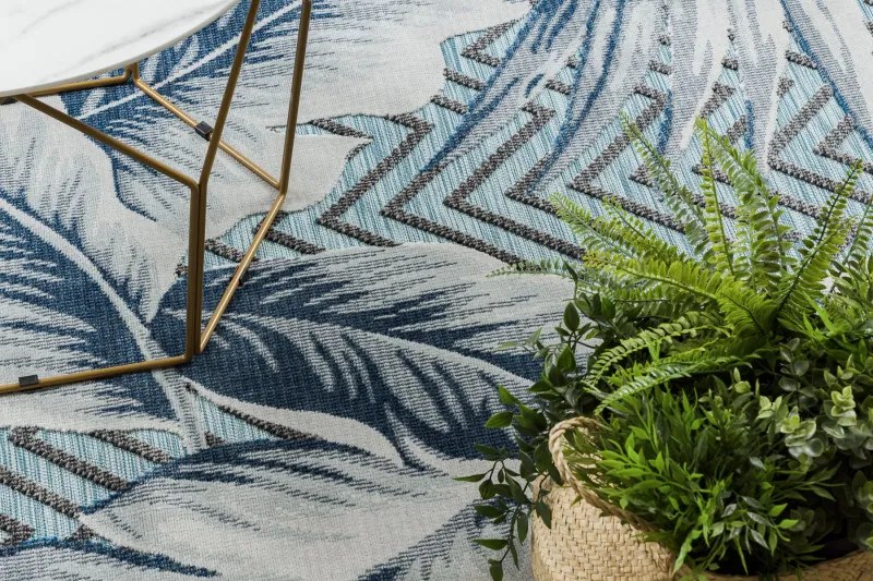 Dywany Łuszczów, Kusový koberec Botanic 65242 Feathers aqua – na ven i na doma, 78x150, modrá, chodba / předsíň