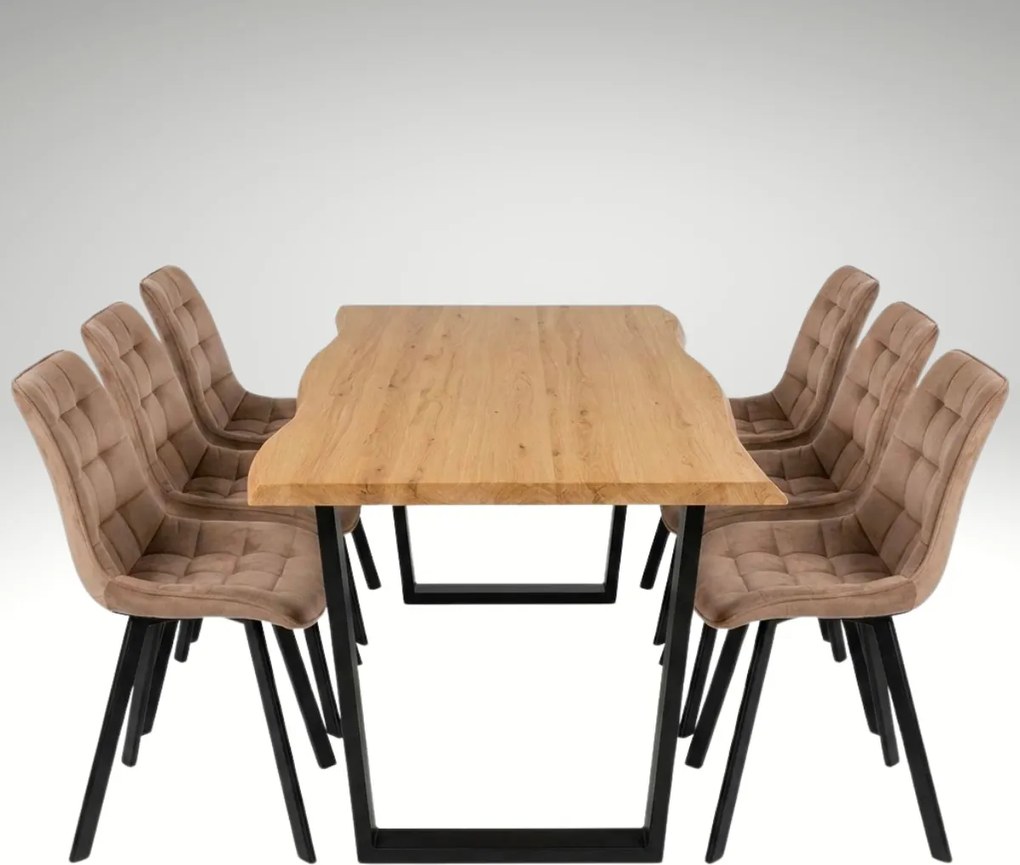 Vikio Jídelní set pro 6 osob 180x90 cm dub noha U béžová židle VJS158-6BE-S