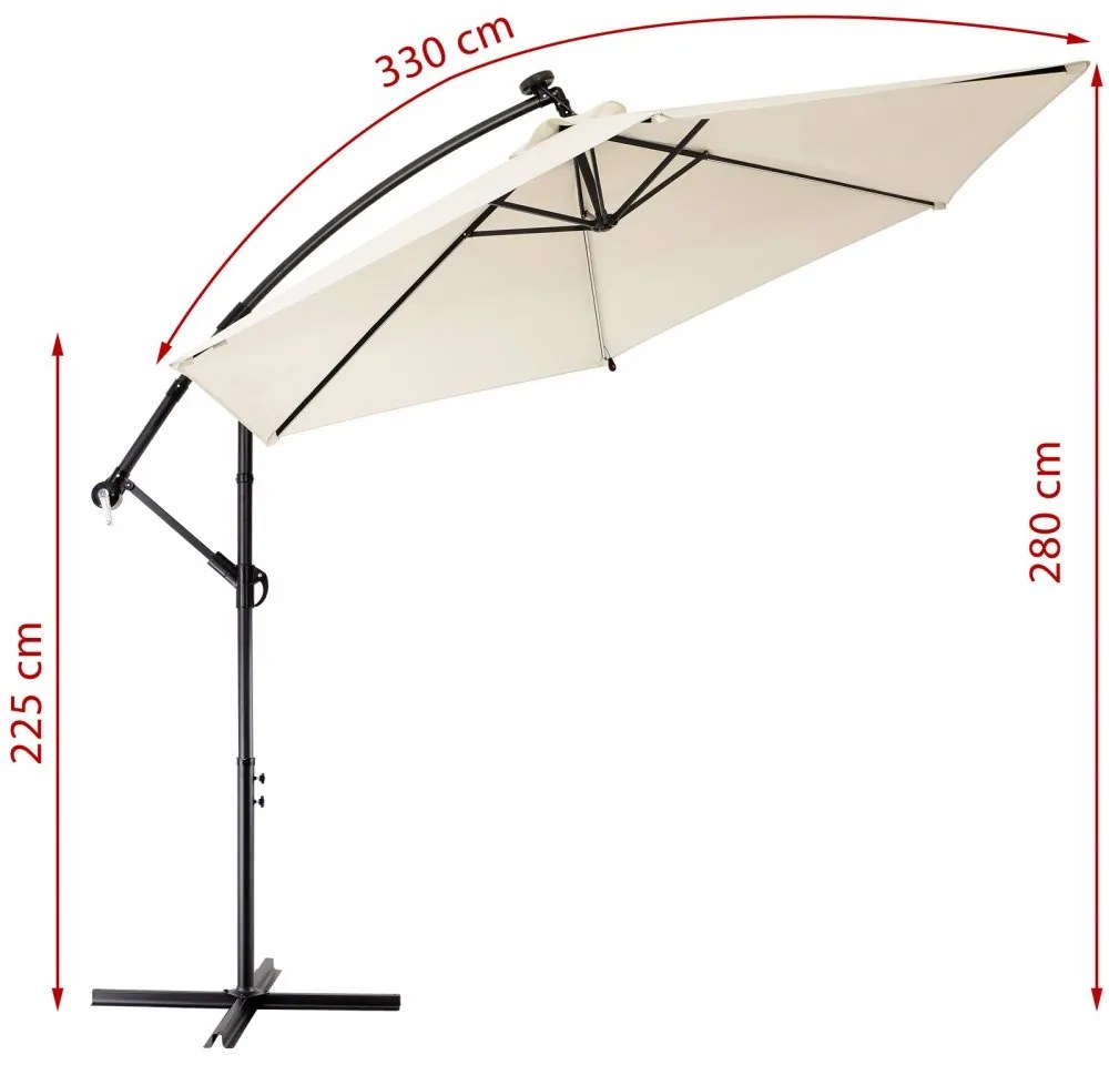 Závěsný slunečník s LED světlem Ø 330 cm Dekorhome Krémová