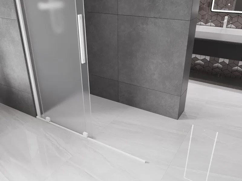 Mexen Velar, sprchová zástěna s posuvnými dveřmi Walk-in 160 x 200 cm, 8mm sklo námraza, bílá matná, 871-160-000-33-20