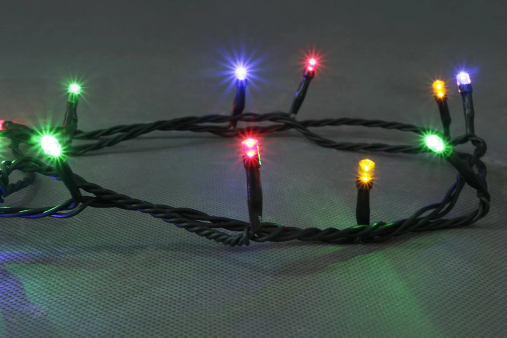 Vnitřní vánoční LED řetěz, různobarevná, 5m, 50 LED, na baterie