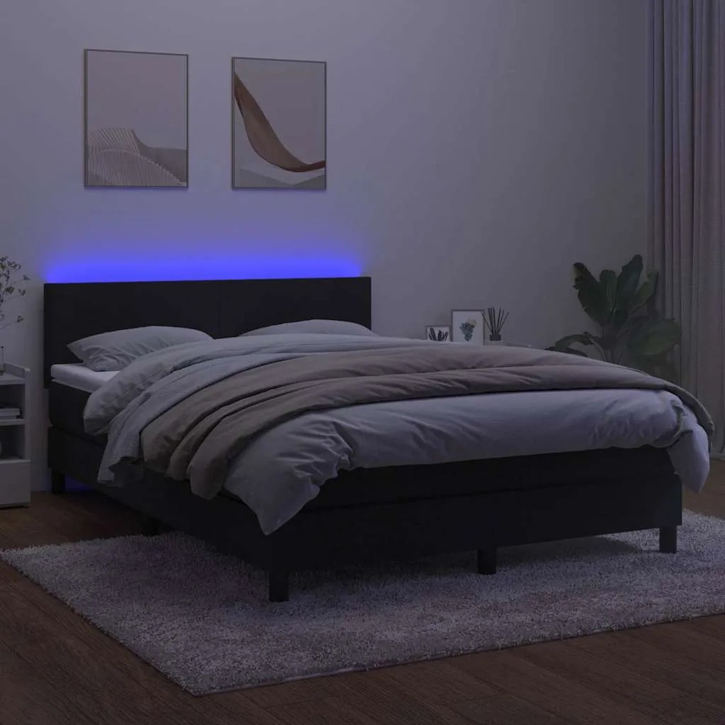 Box spring postel s matrací a LED černá 140x190 cm samet 3134281