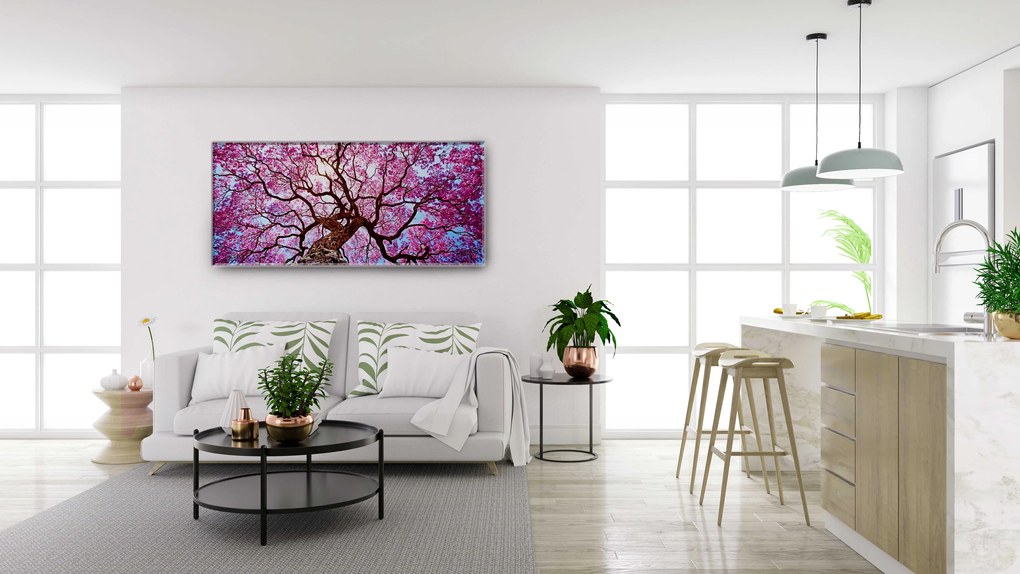 Malvis ® Obraz Rozkvetlý strom s růžovými květy ROZMĚR (šířka x výška): pětidílný obdélník 150x60 cm