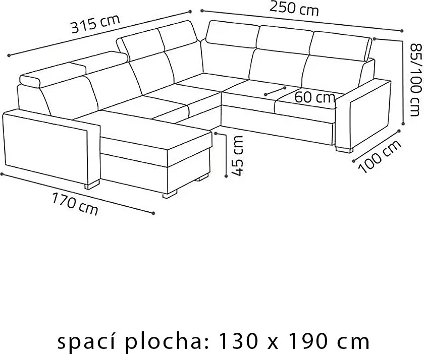 Sedací souprava PEDRO U | 170x315x250 | rozkládací + 2x úložný prostor | VÝBĚR TKANIN