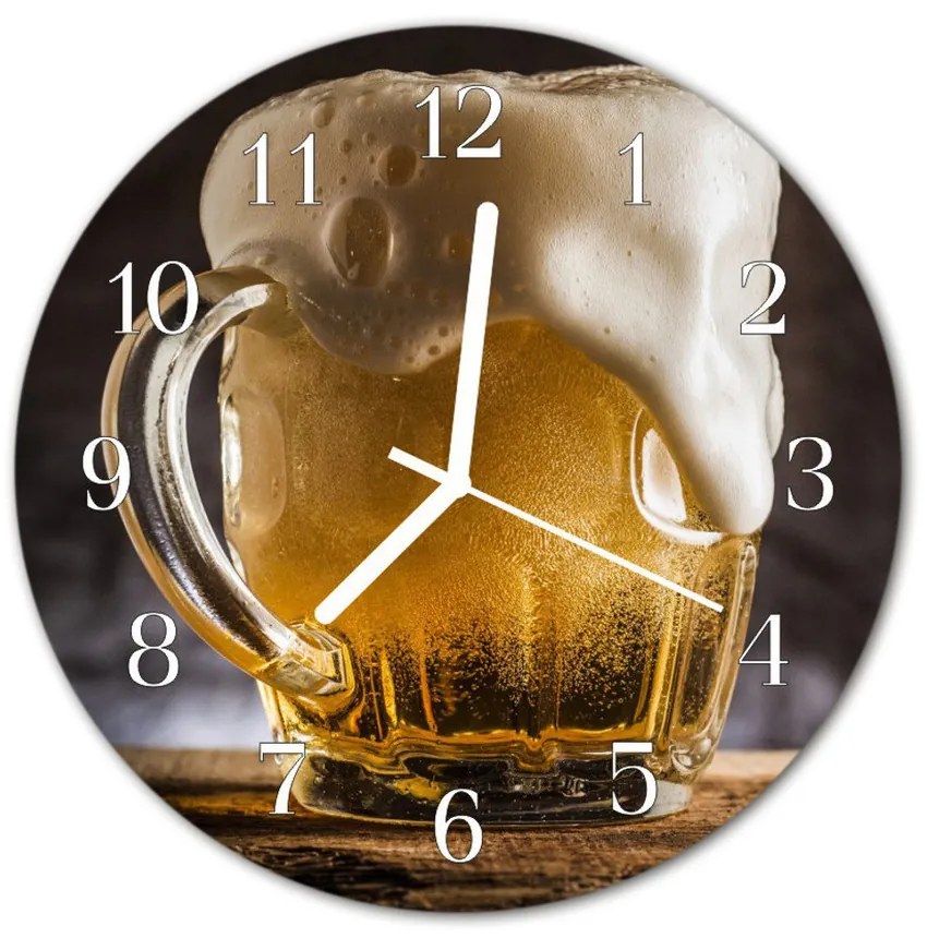Nástenné skleněné hodiny pivo fi 30 cm