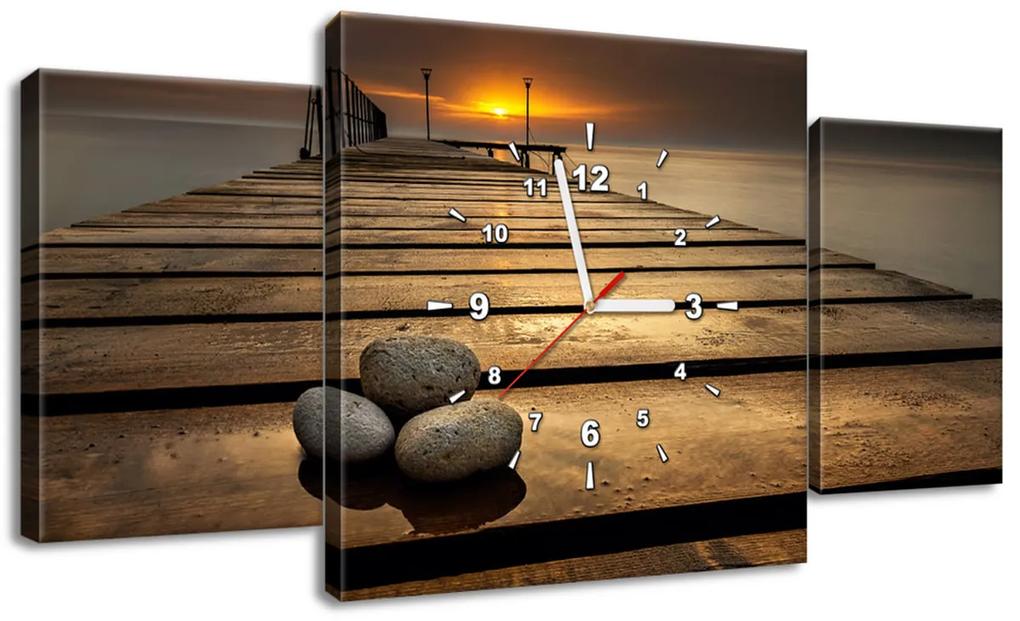 Gario Obraz s hodinami Nádherné ráno při molu - 3 dílný Rozměry: 30 x 90 cm