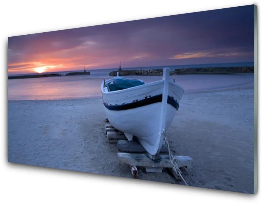 akrylový obraz Loďka Pláž Slunce Krajina 100x50 cm