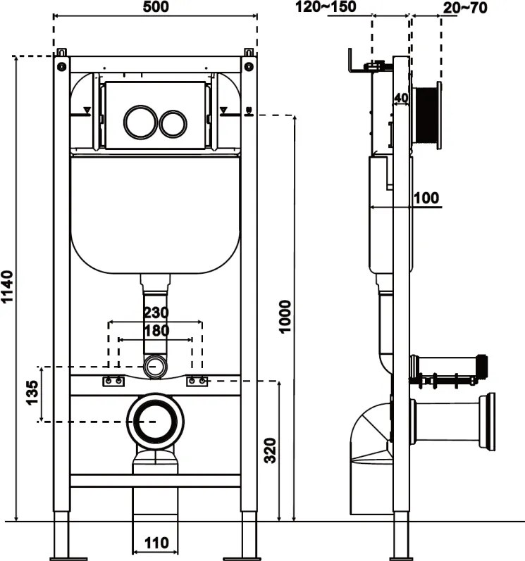 Mexen Tex Air E, podomítkový rám s pneumatickým ovládáním pro WC, 61109A
