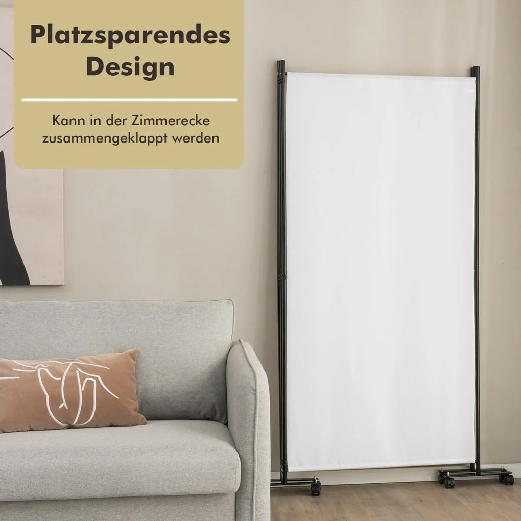 Costway 180 cm vysoká dělicí příčka na kolečkách, skládací zástěna s 3 volně