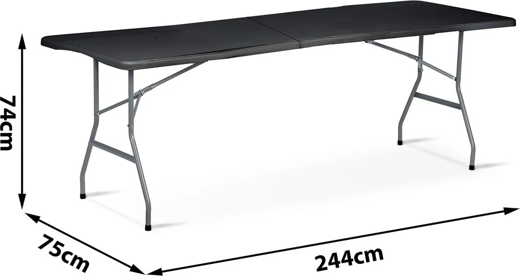 Plonos Skládací černý zahradní cateringový stůl 244 cm pro venkovní akce