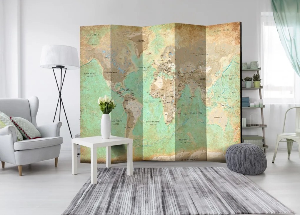 Paraván tyrkysová mapa světa (225x172 cm) - Murando DeLuxe