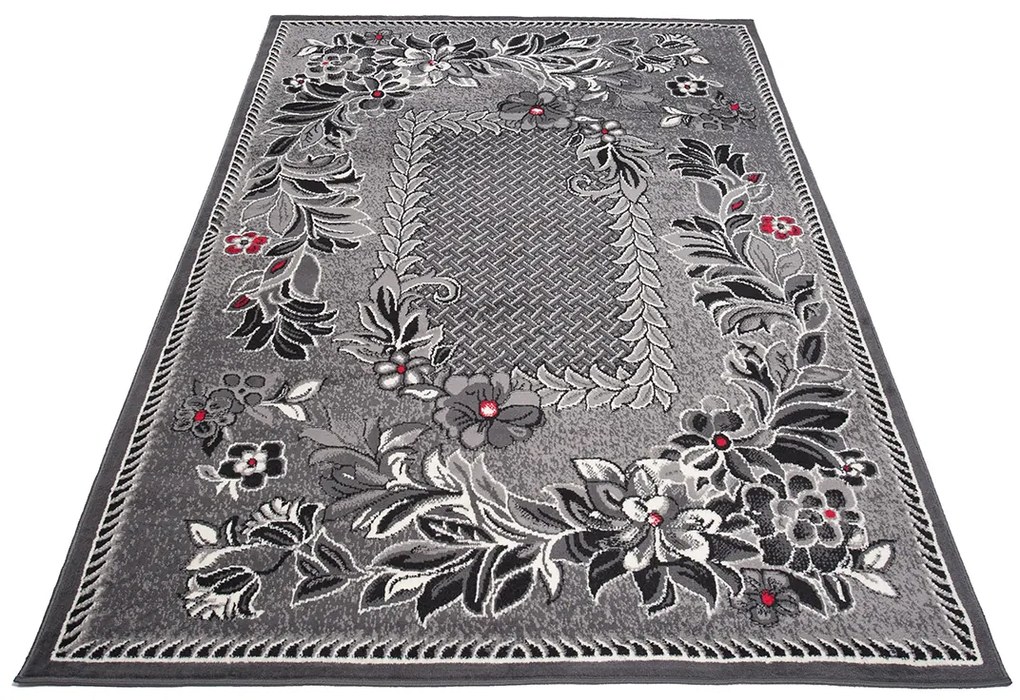 Chemex Moderní koberec Tap - mřížka a květiny 1 - šedý Rozměr koberce: 80x150 cm