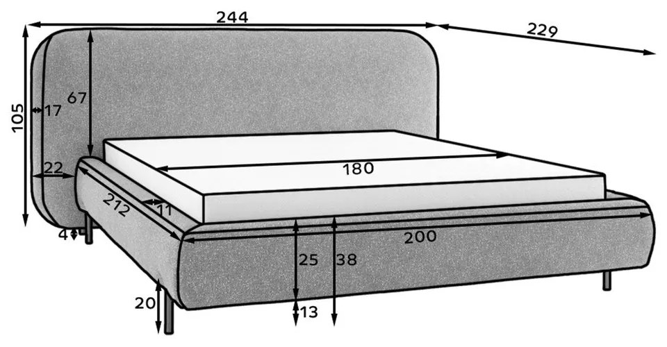 Čalouněná dvoulůžková postel s úložným prostorem s roštem 180x200 cm v terakotové barvě Pointt – ELTAP