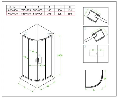 BPS-koupelny Čtvrtkruhový sprchový kout HYD-RK94B 90x90 cm chrom/transparent + vanička HYD-RSV-SXL01B černá