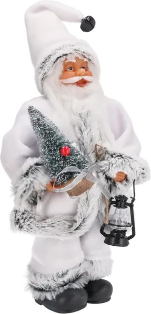 Vánoční dekorace Santa Claus s lucernou bílá / šedá 30 cm