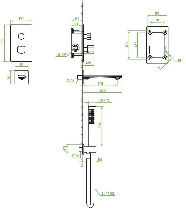 Laveo Tores, vanová souprava pod omítku, grafitová, LAV-BVT_911P
