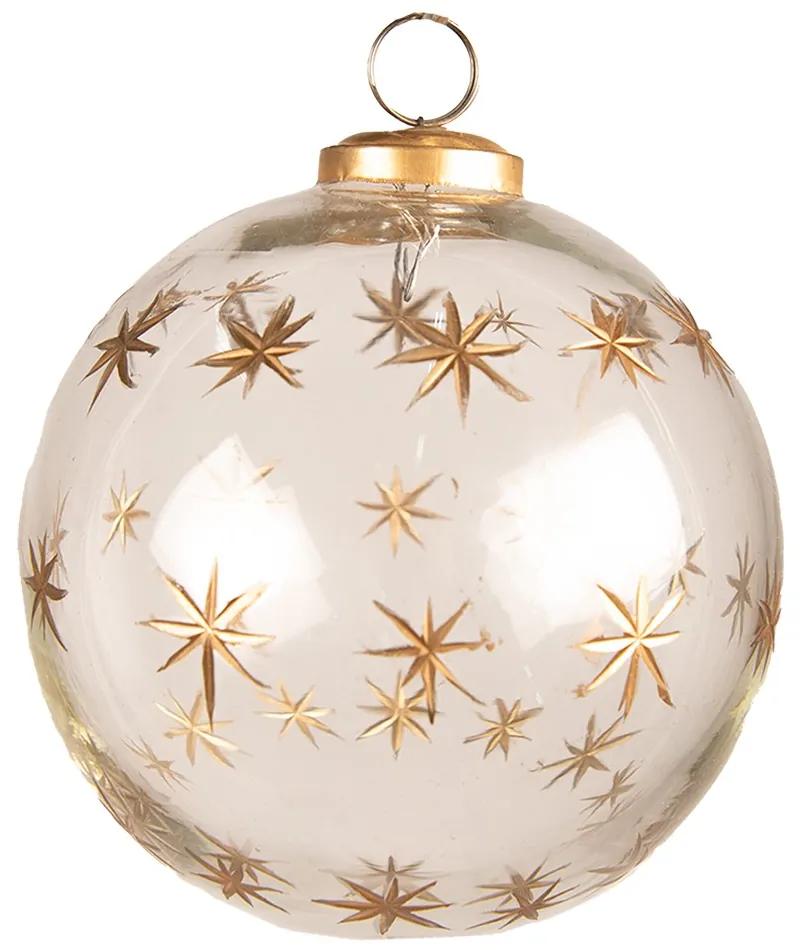 Transparentní vánoční skleněná ozdoba se zlatými vločkami M - Ø 12*12 cm