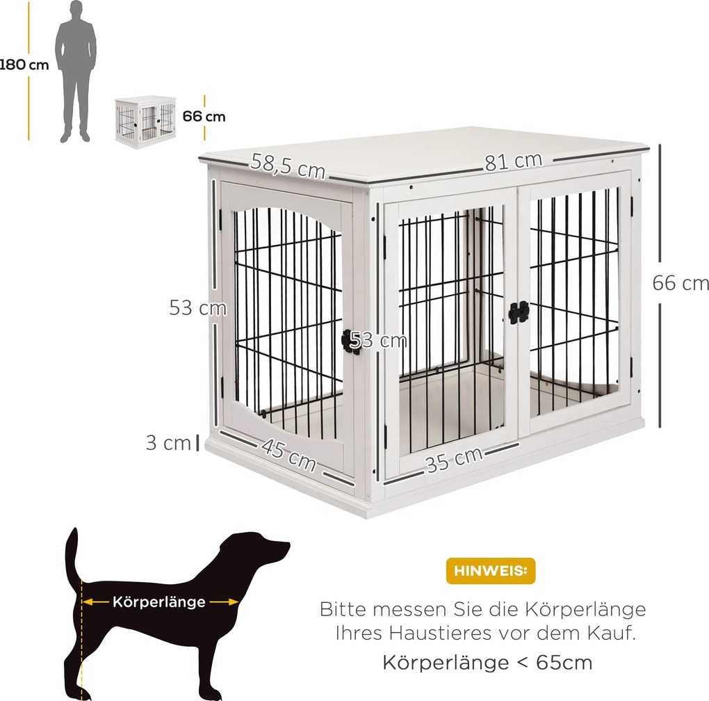 PawHut bouda pro psy přepravní box pro malá zvířata v interiéru 81 x 58,5 x 66 cm z MDF a kovu v bílé barvě, ideální pro domácí zvířata | Aosom.de