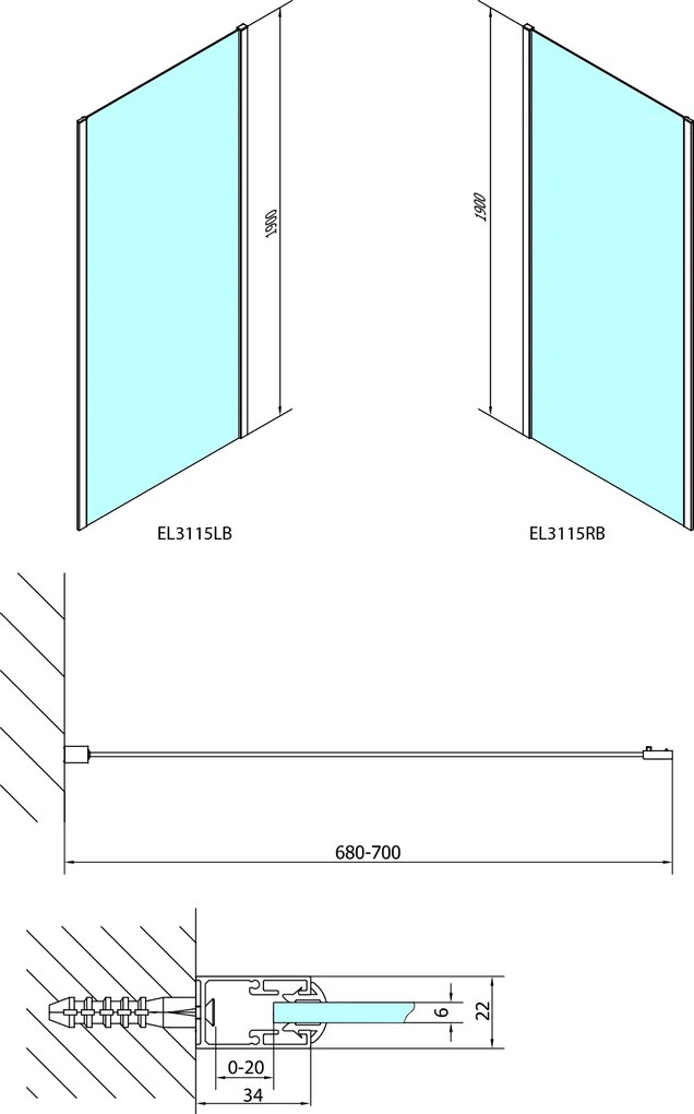 Polysan EASY BLACK boční stěna 70 x 190 cm černá čiré sklo EL3115B