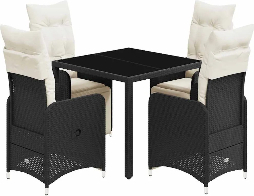5dílný zahradní bistro set s poduškami černý polyratan 3277136