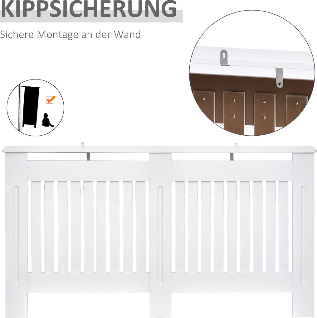HOMCOM MDF Kryt Radiátoru se Šprušlemi, Kryt Radiátoru pro Domov a Kancelář, 152x19x81 cm, Bílý