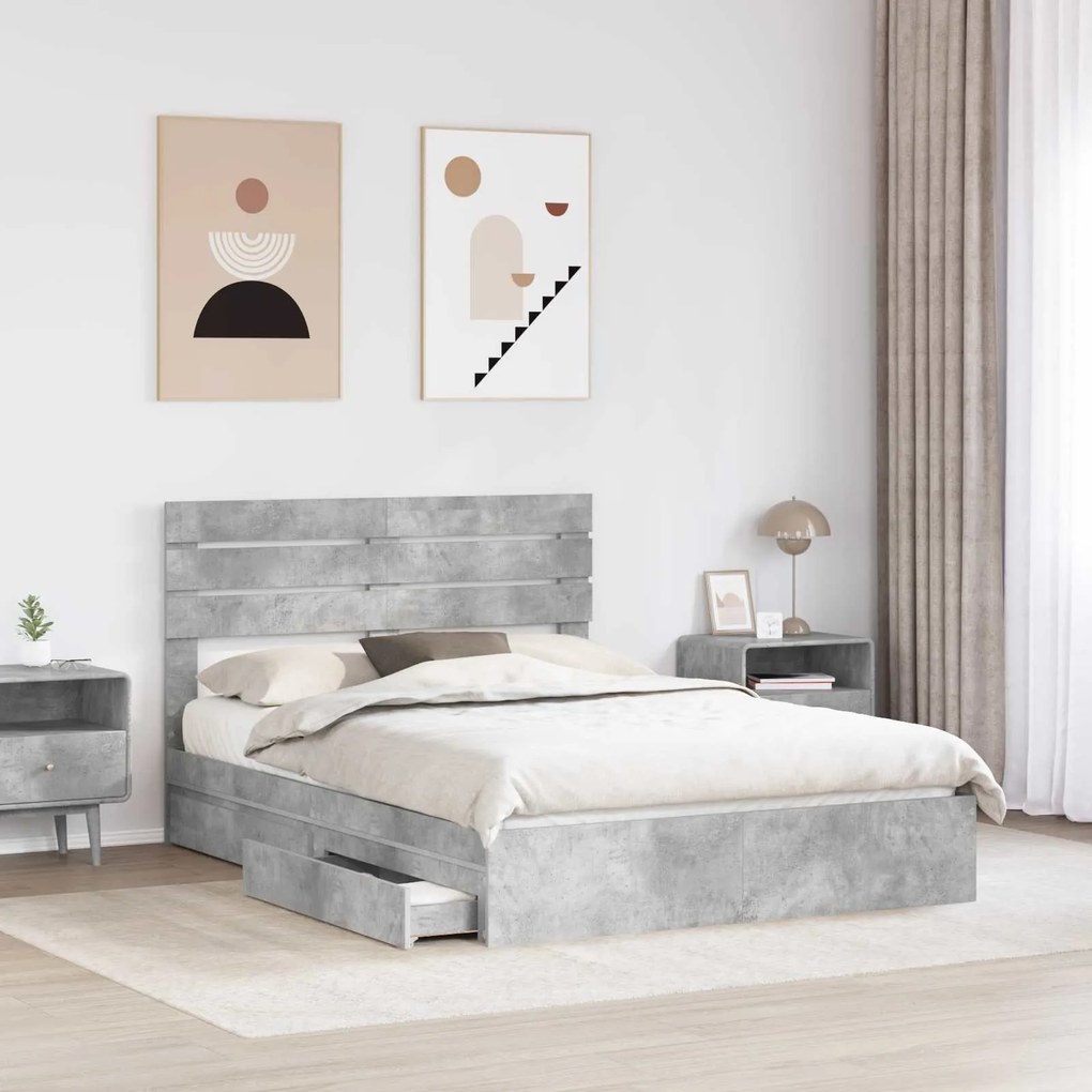 Postel s úložným prostorem s čelo Betonově šedá 150 x 200 cm 3411561