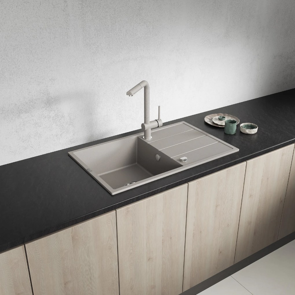 Laveo Wolin, 1-komorový granitový dřez 780x480x185 mm, béžová, LAV-SPW_411T